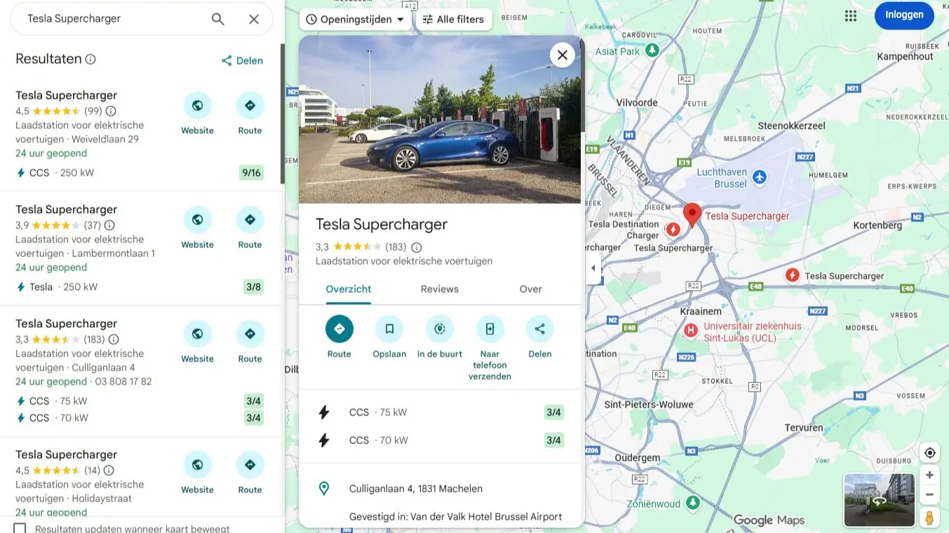 Google Maps toont nu of er laadpalen vrij zijn bij Tesla Supercharger ...